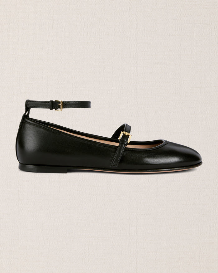Velasca | Smooth leather ballet flats with a strap, made in Italy